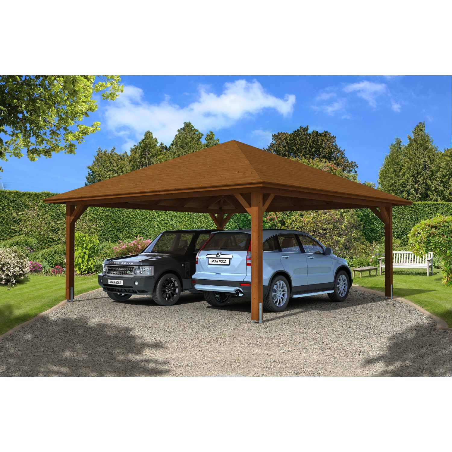Skan Holz Drevený prístrešok na auto Taunus, orech, 634 x 634 cm ...