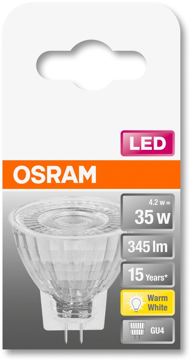 OSRAM LED reflektorová žiarovka Star MR11, GU4, 4,2 W, 345 lm, 2700 K, číra nakúpiť v OBI