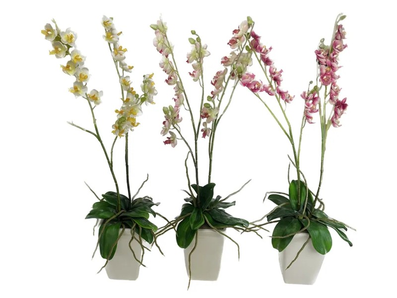 NOHEL GARDEN Umelý kvet Orchidea v kvetináči 16 kvetov 3 výhony 65 cm