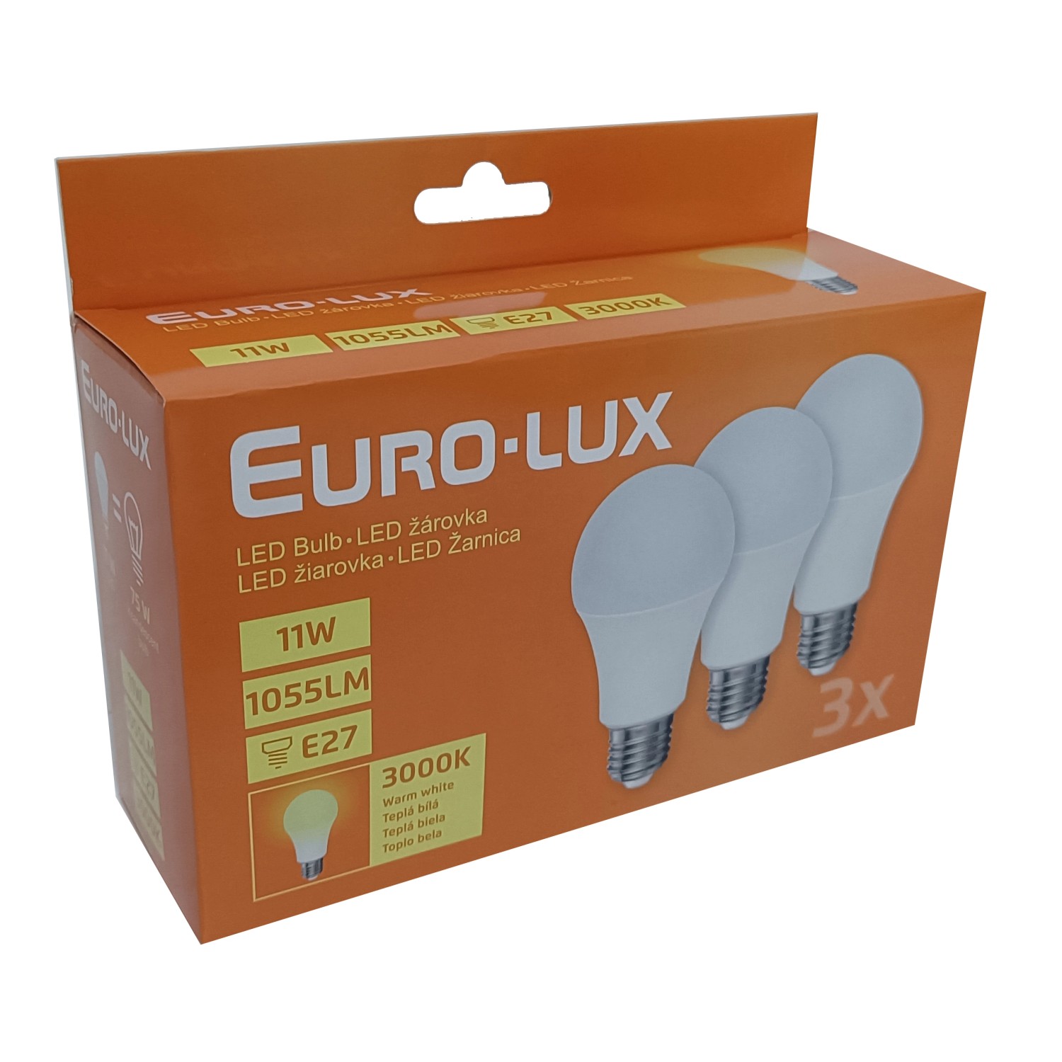 EURO-LUX LED žiarovka E27, 11 W, 1055 lm, 3000 K, pr. 60 x 110 mm, 3 ks nakúpiť v OBI