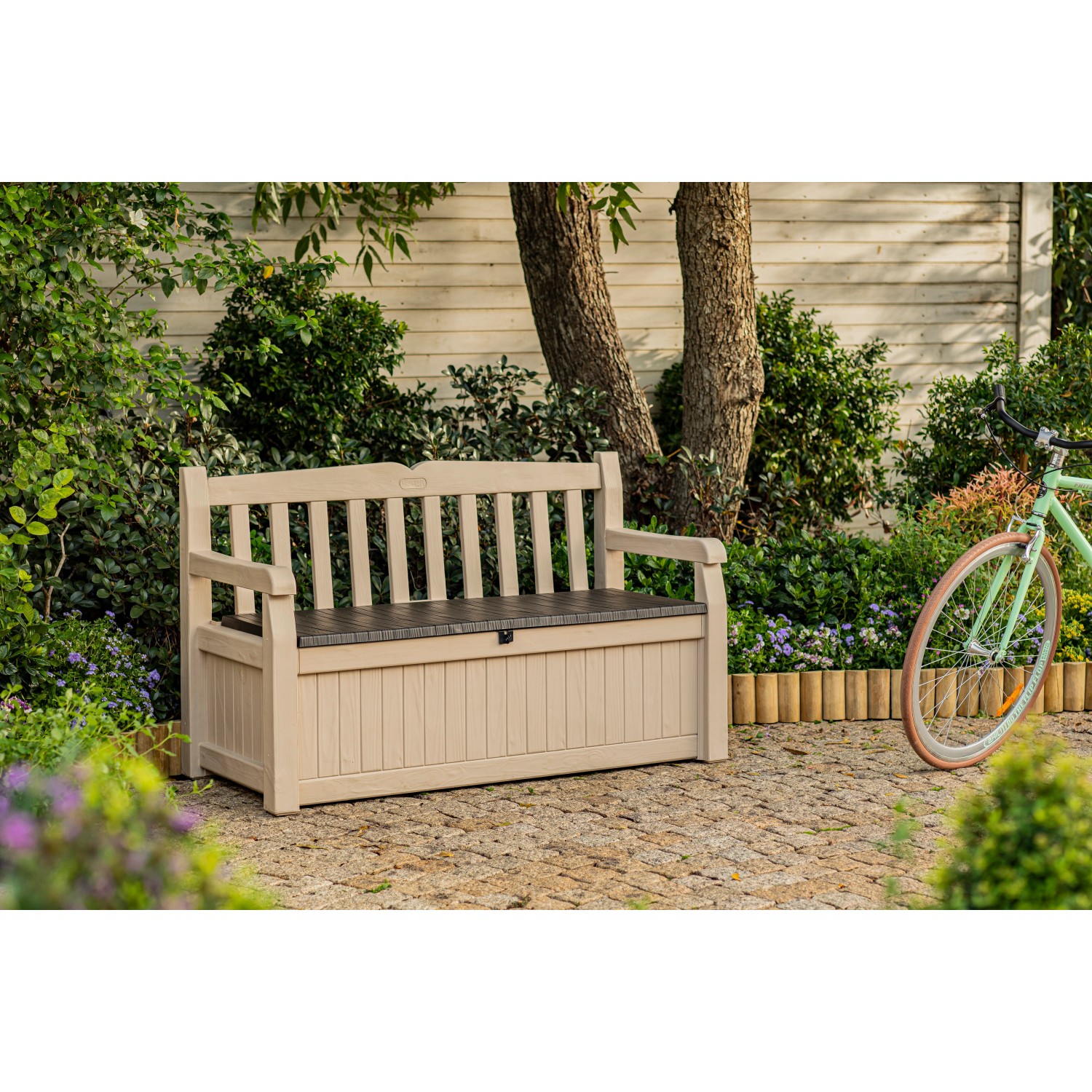 Keter Záhradný úložný box/lavica Eden, béžová/hnedá, 140 x 60 x 84 cm ...