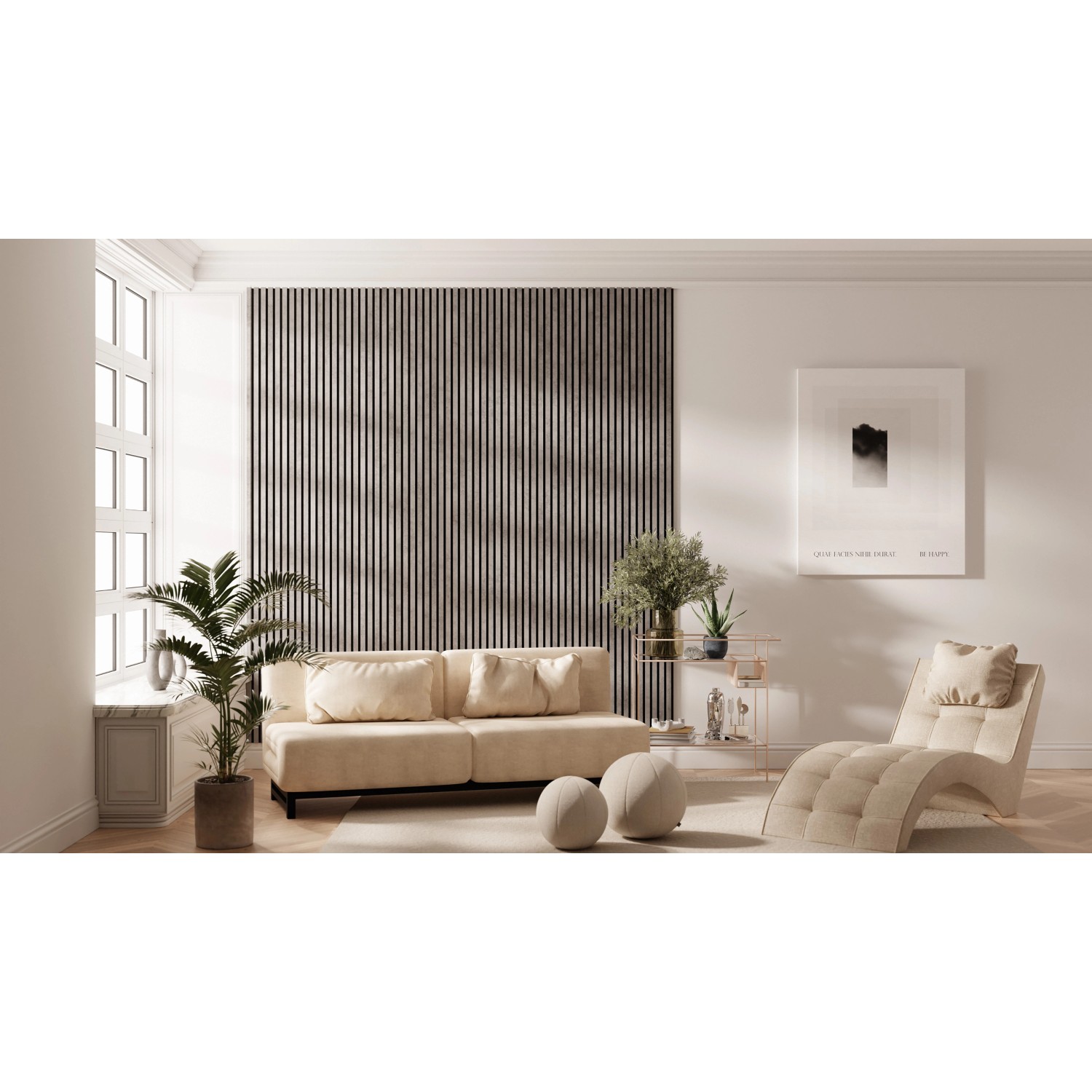 Denpanels Akustický panel LAMINATE Betónová sivá čierna plsť 240 x 60 x ...