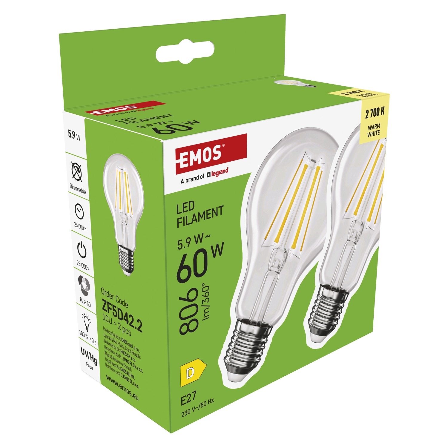 Emos LED žiarovka Filament A60, E27, 5,9 W (60W), 806lm, 2700K, 2 ks nakúpiť v OBI