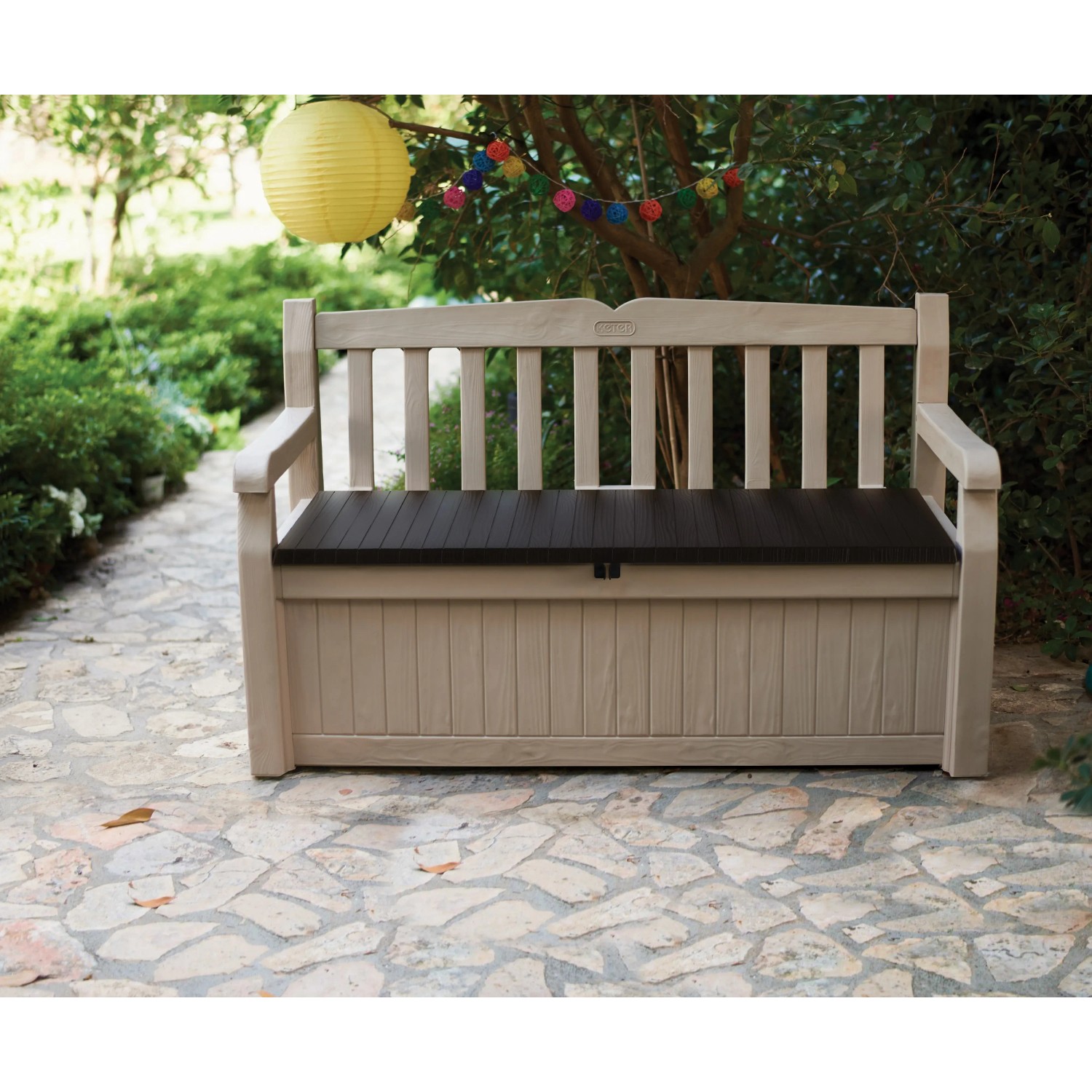 Keter Záhradný úložný box/lavica Eden, béžová/hnedá, 140 x 60 x 84 cm ...