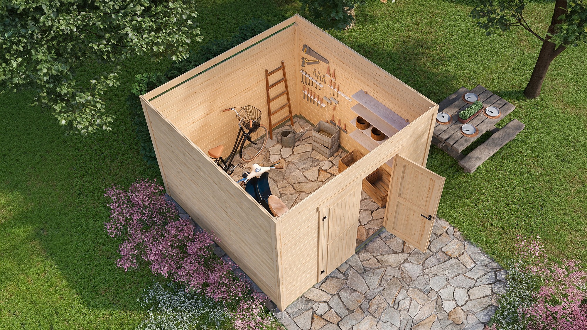 Weka Drevený záhradný domček Batu 3 plné dvere, tmavo sivý, 300 x 300 cm nakúpiť v OBI