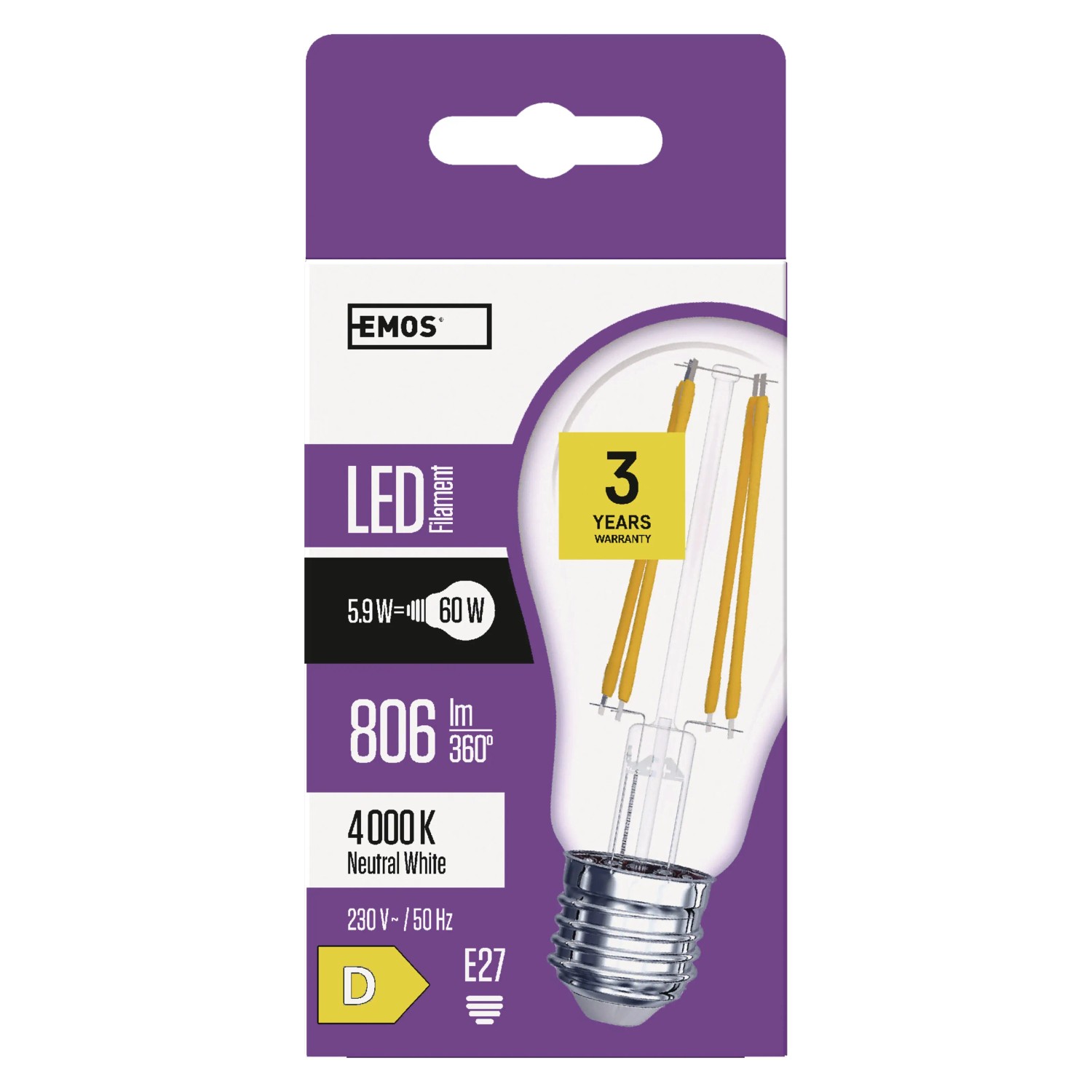 Emos LED žiarovka Filament A60 5,9 W, E27, 806 lm, 4000 K, neutrálna biela nakúpiť v OBI