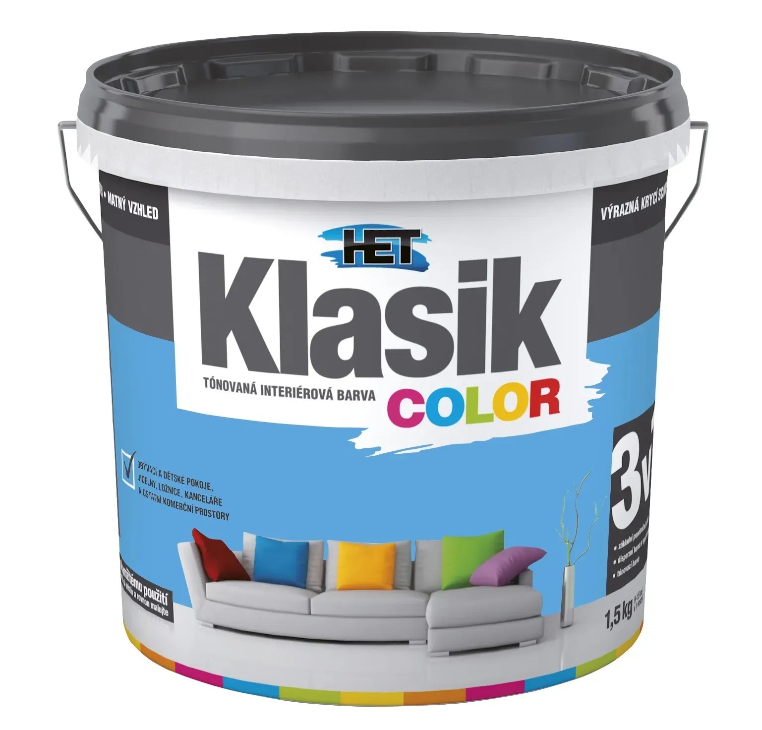 HET Klasik COLOR Tónovaná interiérová farba KC 0417 modrá azúrová, 1,5 ...
