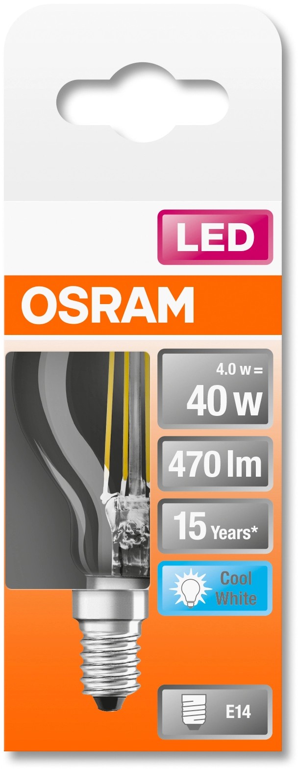 OSRAM LED žiarovka Retrofit Classic P40, E14, 4 W, 470 lm, 4000 K, číra nakúpiť v OBI