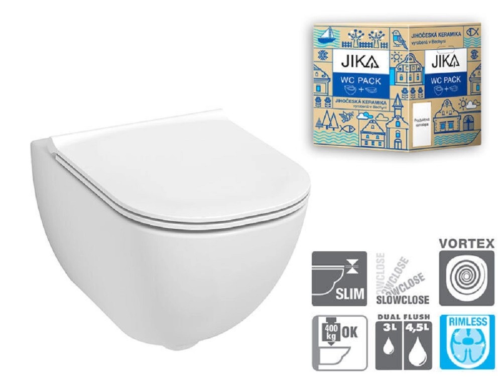 JIKA Závesné WC Mio-N vortex/rimless vr. sedátka Mio slowclose, biela ...