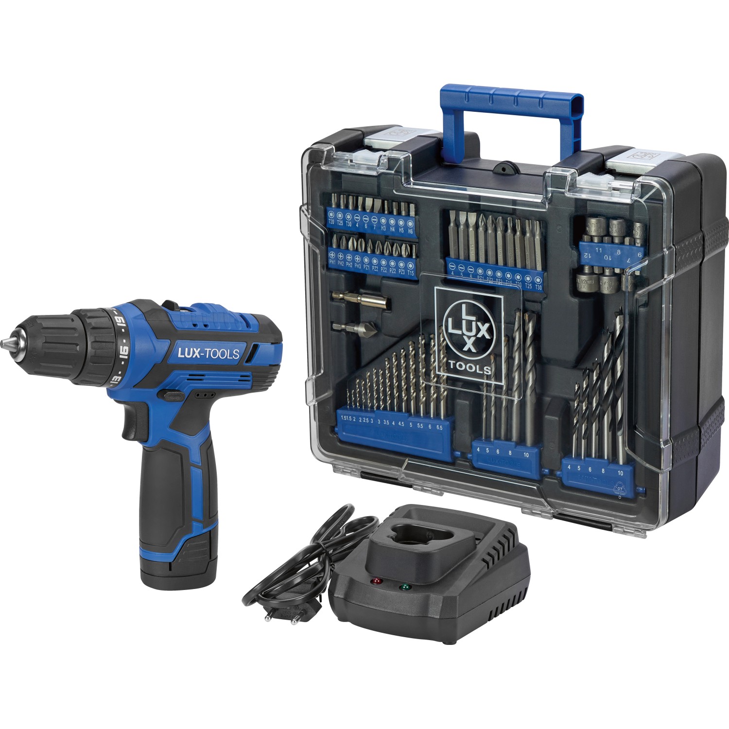 LUX-TOOLS Aku vŕtací skrutkovač A-BS-12-23 (1x2,0Ah), 62dielna súprava ...