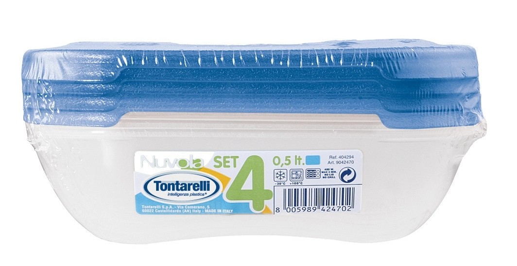 Tontarelli Dóza na potraviny NUVOLA Rectangular Set oceánová modrá 4x0 ...