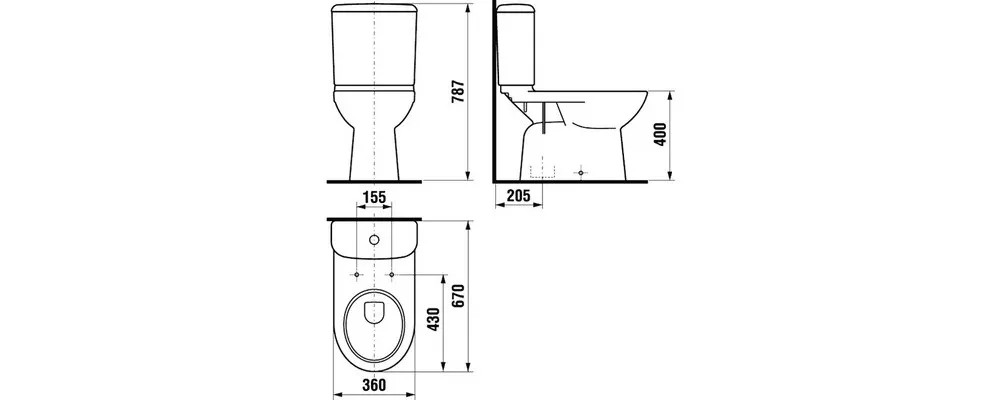 JIKA WC Kombi ZETA so splachovacím kruhom, zvislý odpad, 355 x 645 x 760 mm