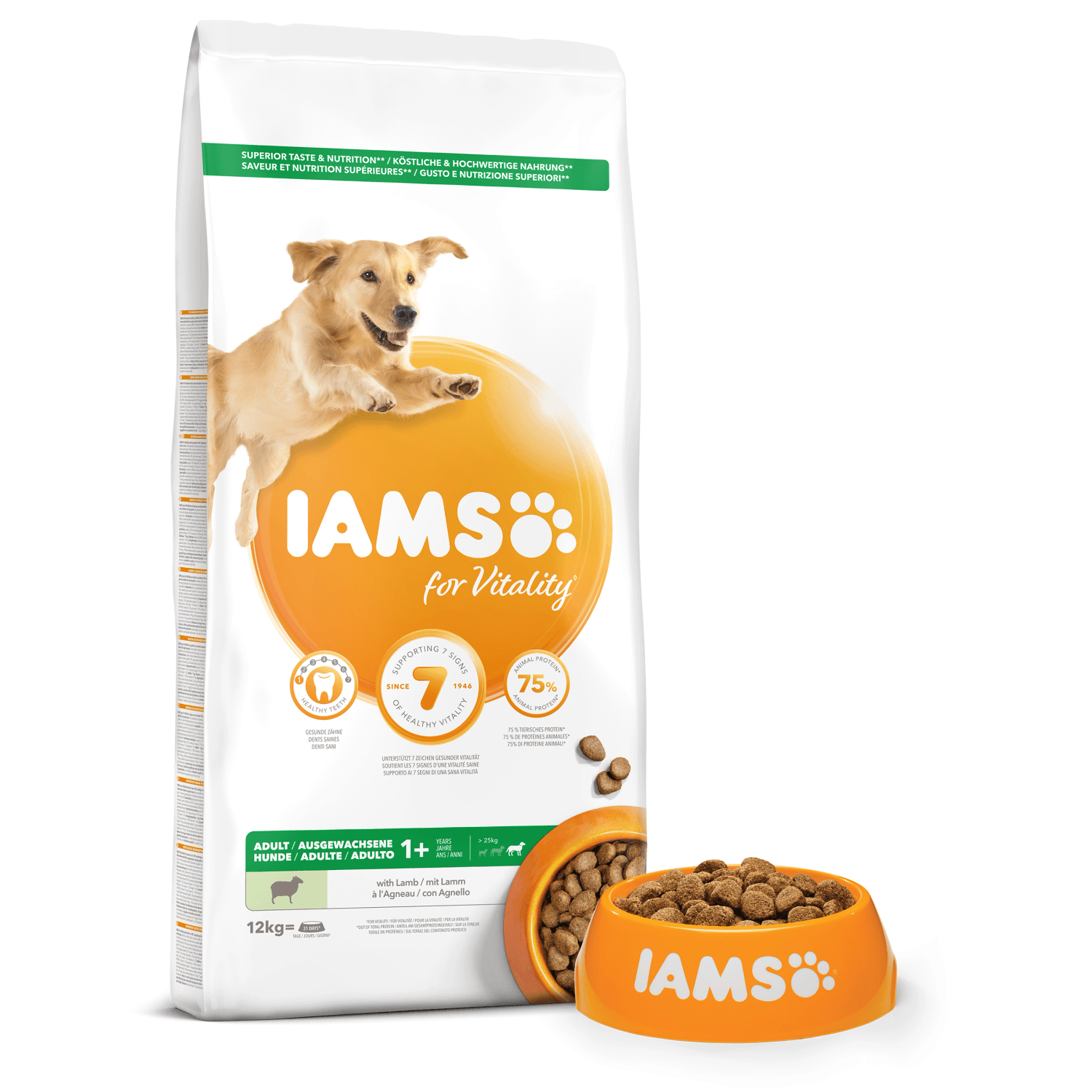IAMS Granule pre psov ADULT 1+ LARGE s jahňacím 12 kg nakúpiť v OBI