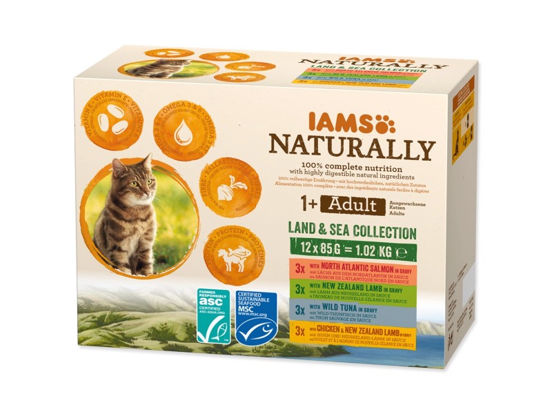 IAMS Multipack Naturally Adult s morským a suchozemským mäsom v omáčke ...