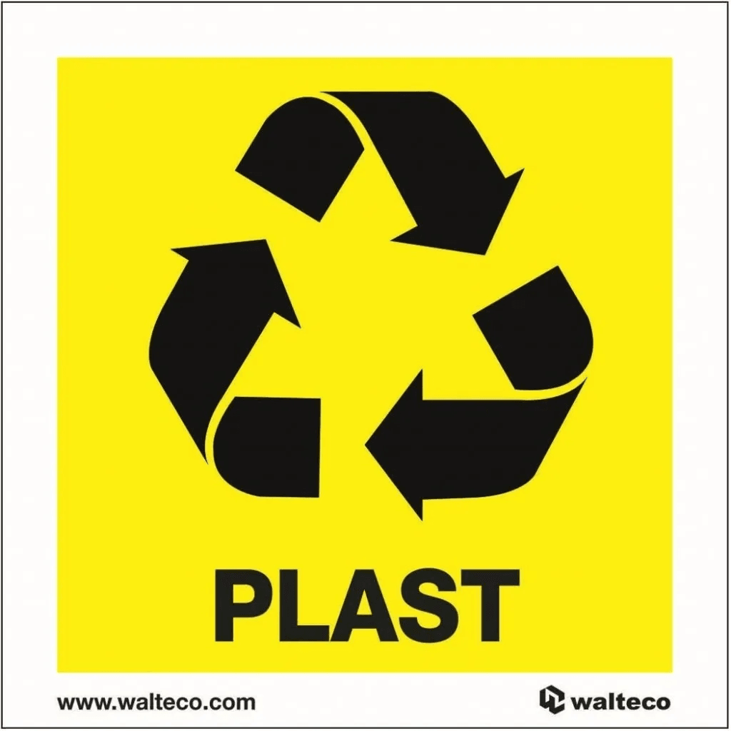 Walteco Značenie odpadu "Recyklácia - plast" samolepiaci, 92 x 92 mm