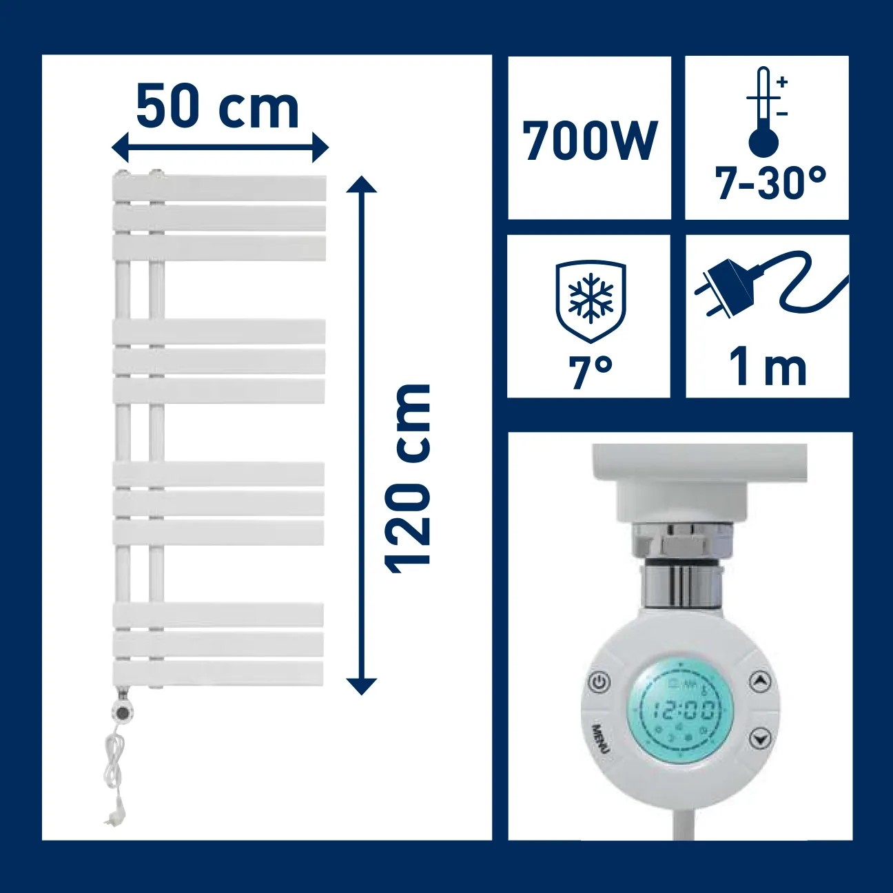 Elektrický radiátor Limburg na uteráky, biele, 700 W, 120 x 50 cm ...