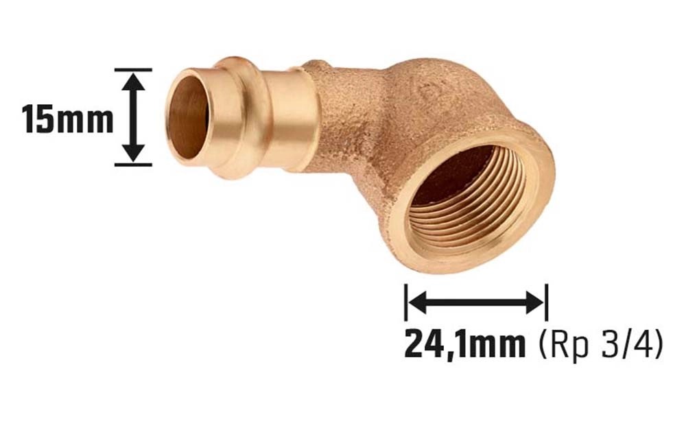 Lisovacie ostré koleno červená mosadz 90°, pr. 15 mm x 24,1 mm (Rp 3/4), 1 ks nakúpiť v OBI