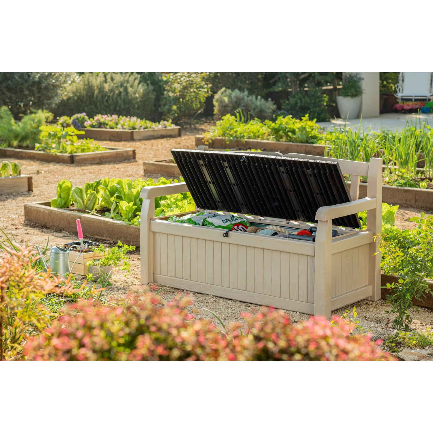 Keter Záhradný úložný box/lavica Eden, béžová/hnedá, 140 x 60 x 84 cm ...
