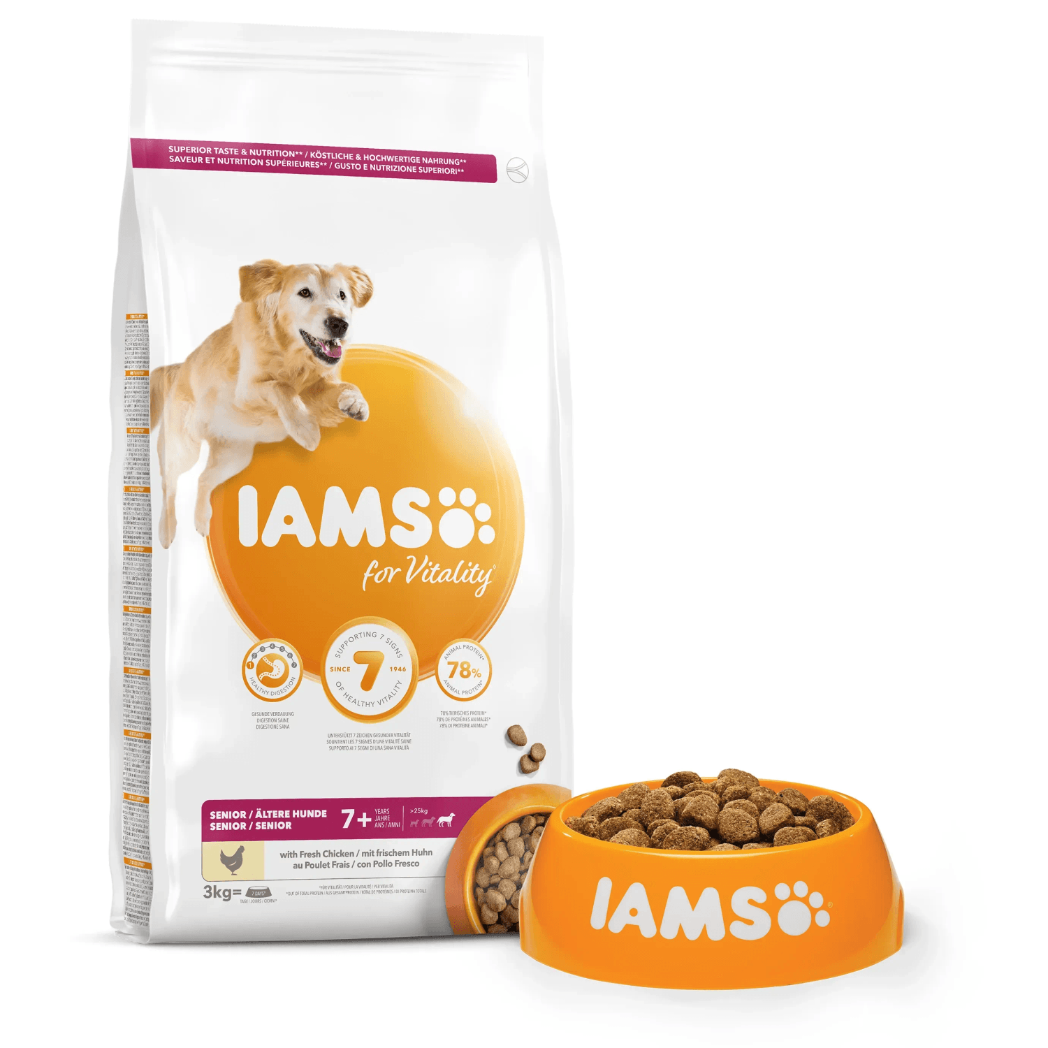 IAMS Granule pre psov SENIOR 7+ LARGE s čerstvým kuracím 3 kg
