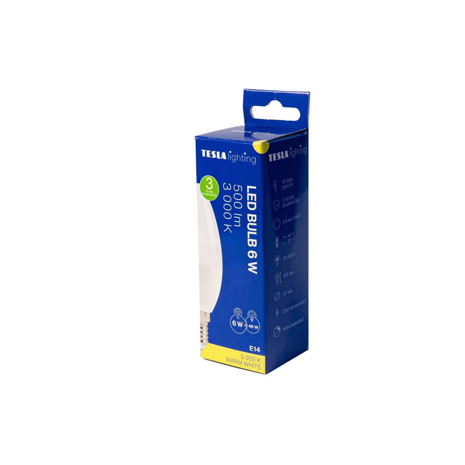 Teslá LED žiarovka Candle C37, E14, 6 W, 230 V, 500 lm, 25 000 h, 3000 ...