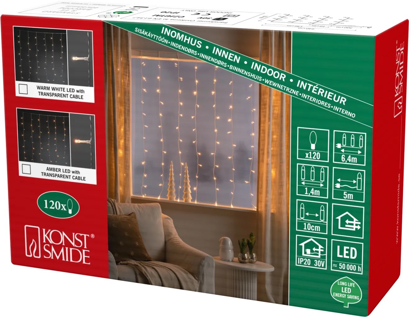 Konstsmide LED svetelný záves do okna, jantárová, 120 diód, 140 cm ...