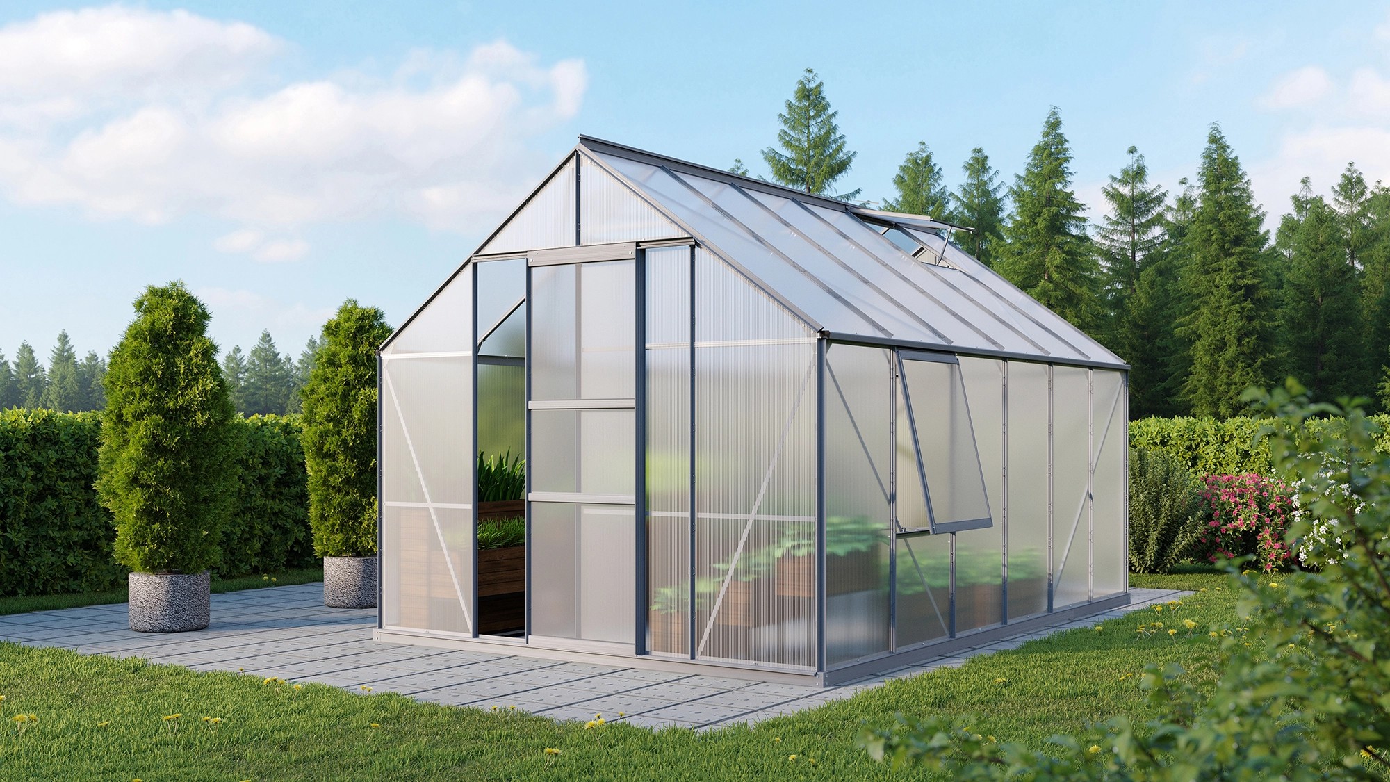 Vitavia Skleník Meridian 1 9900 HKP 4 mm eloxovaný hliník 257 x 383 cm ...