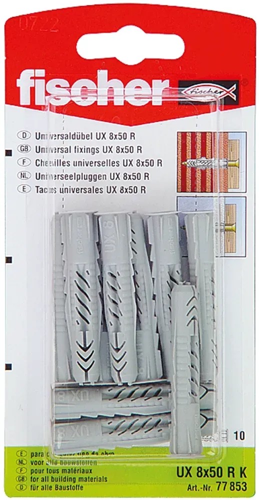 Fischer Univerzálna hmoždinka UX 8 x 50 R K NV s golierom, 10 ks ...